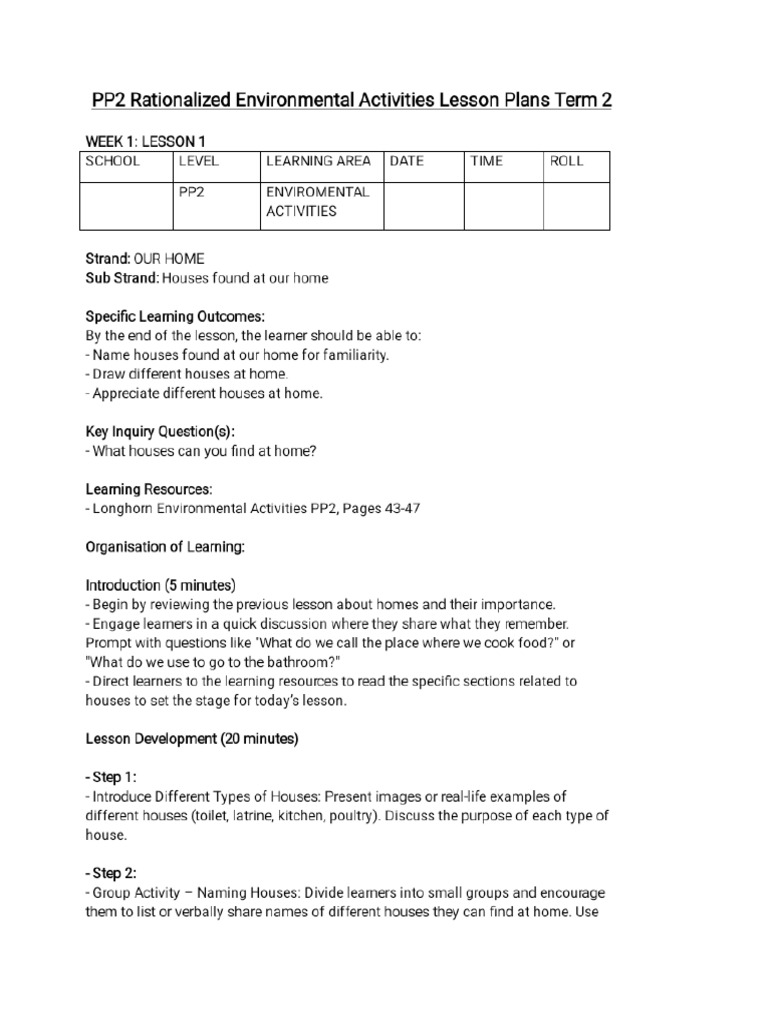 PP2 Rationalized Environmental Activies Term 2 Lesson Plan | PDF
