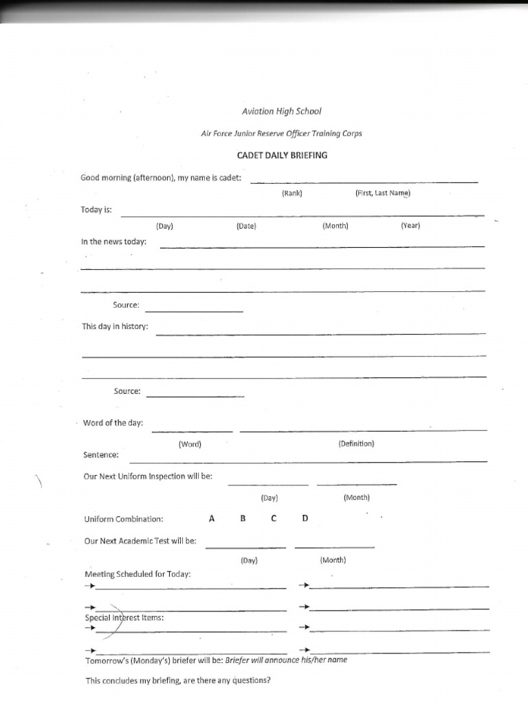 Cadet Daily Briefing Template | PDF