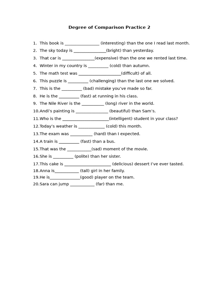 Degree of Comparison Practice 2 | PDF