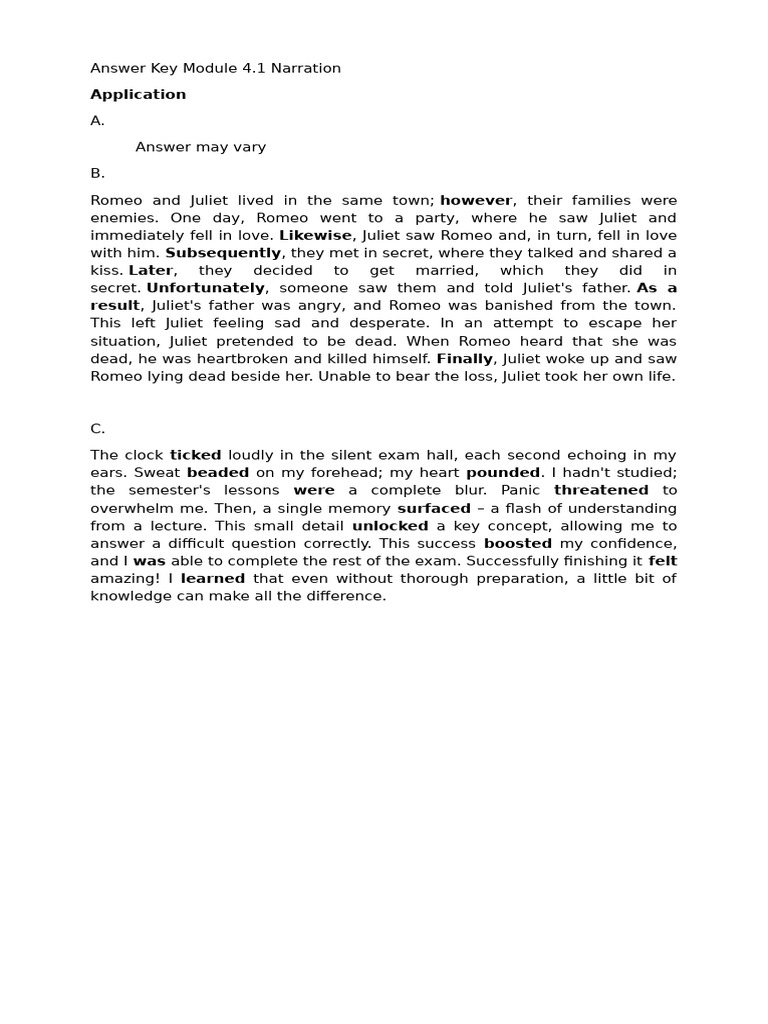 Answer Key Module 4.1 Narration | PDF