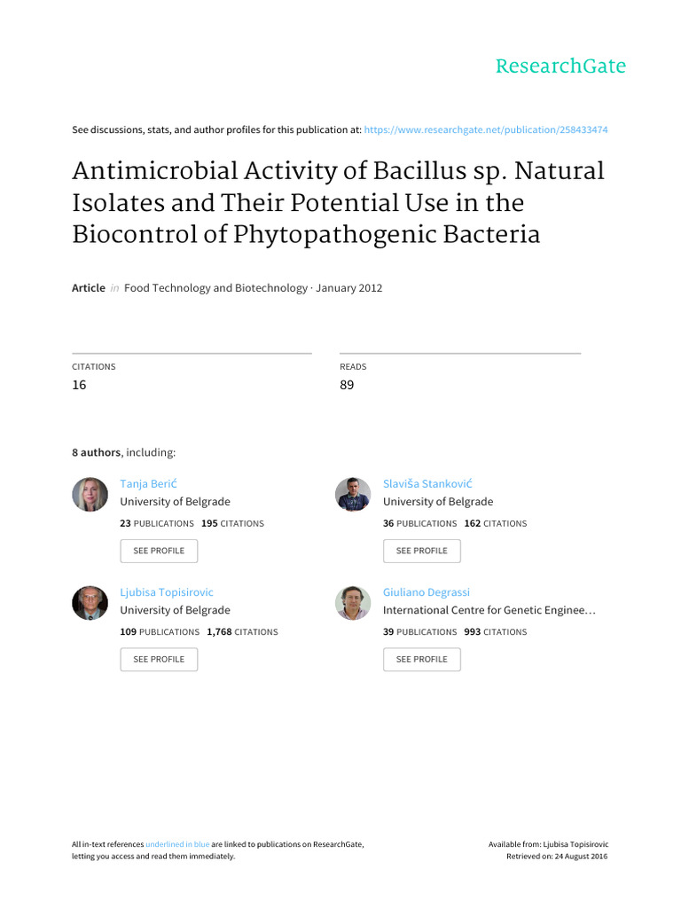 Antimicrobial Activity of Bacillus Sp. Natural Isolates | PDF ...
