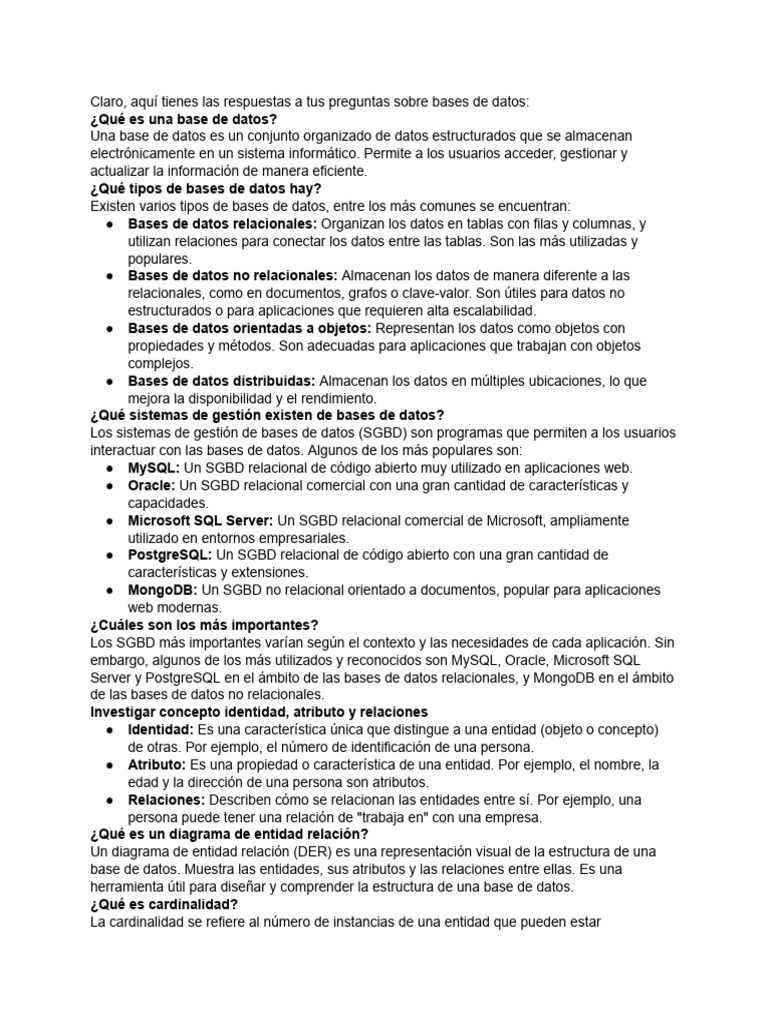 Que Es Una Bases de Datos - Que Tipos de Bases de ... | PDF | Bases de datos | Base de datos ...