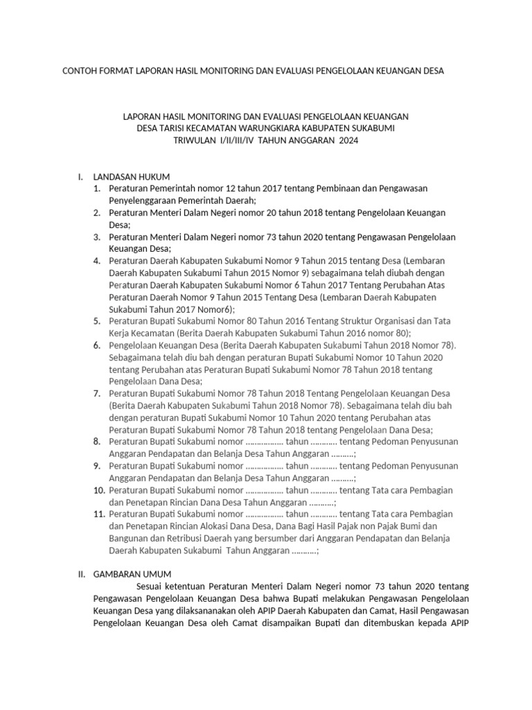Contoh Format Laporan Hasil Monitoring Dan Evaluasi Pengelolaan ...