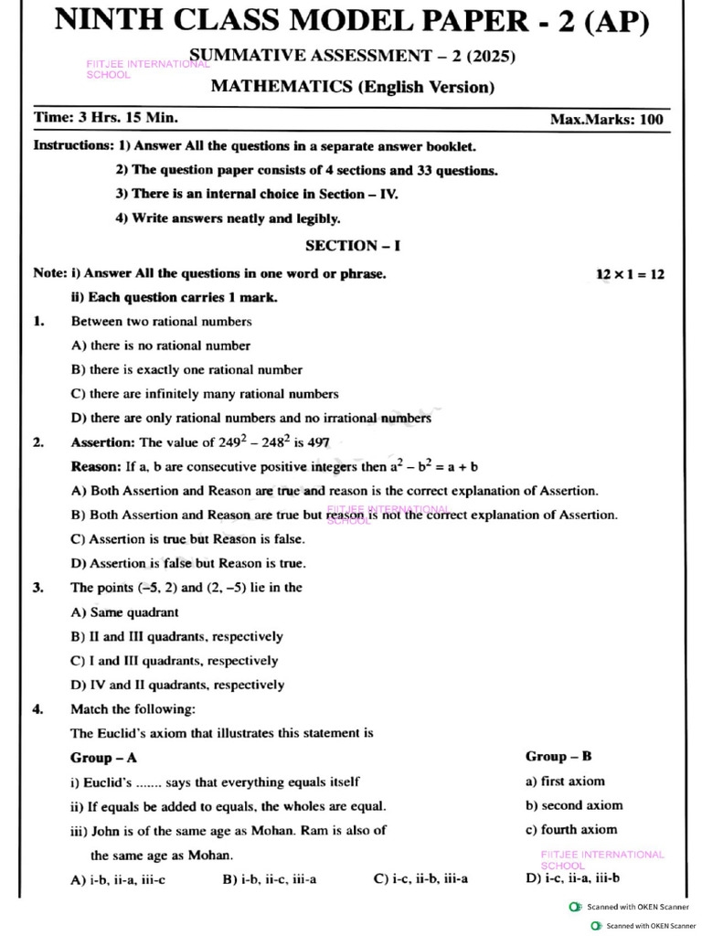 Class-9 Model Paper-2 | PDF
