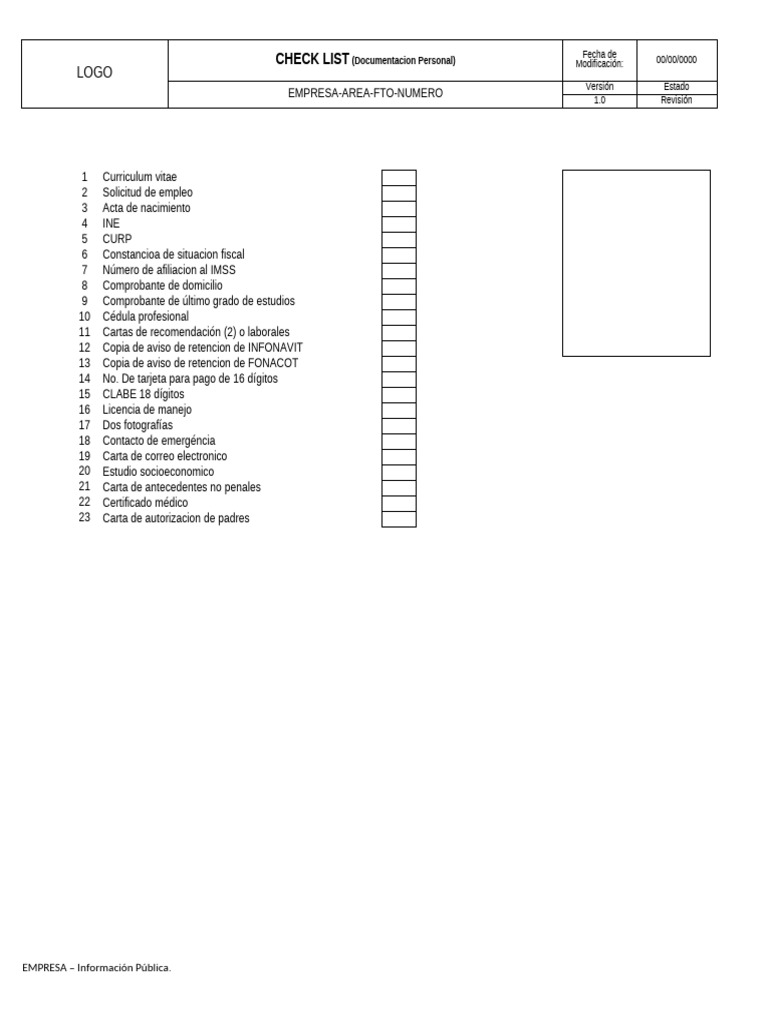 1.1.-Formato Check List (Editado Por Documentacion Persoanl) | PDF