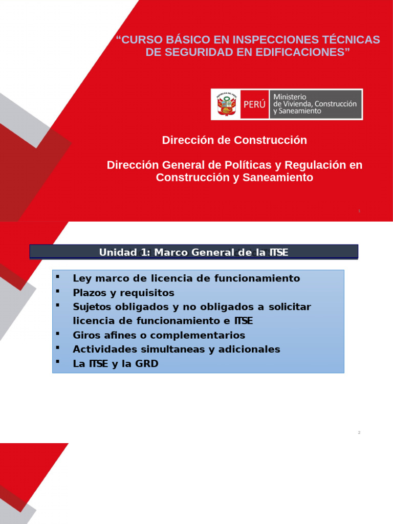 ITSE - Unidad 1 Marco General de la ITSE | PDF | Riesgo | edificio
