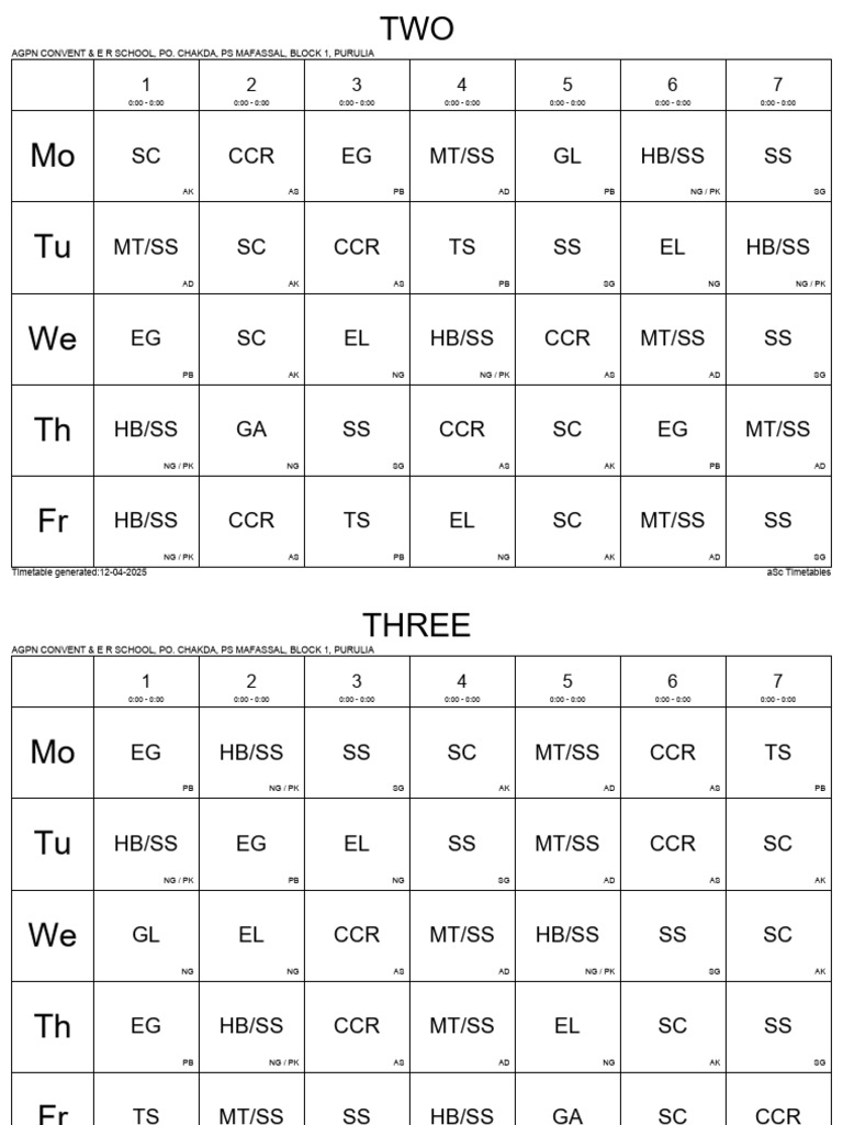 AGPN Convent School Timetable 2025 | PDF