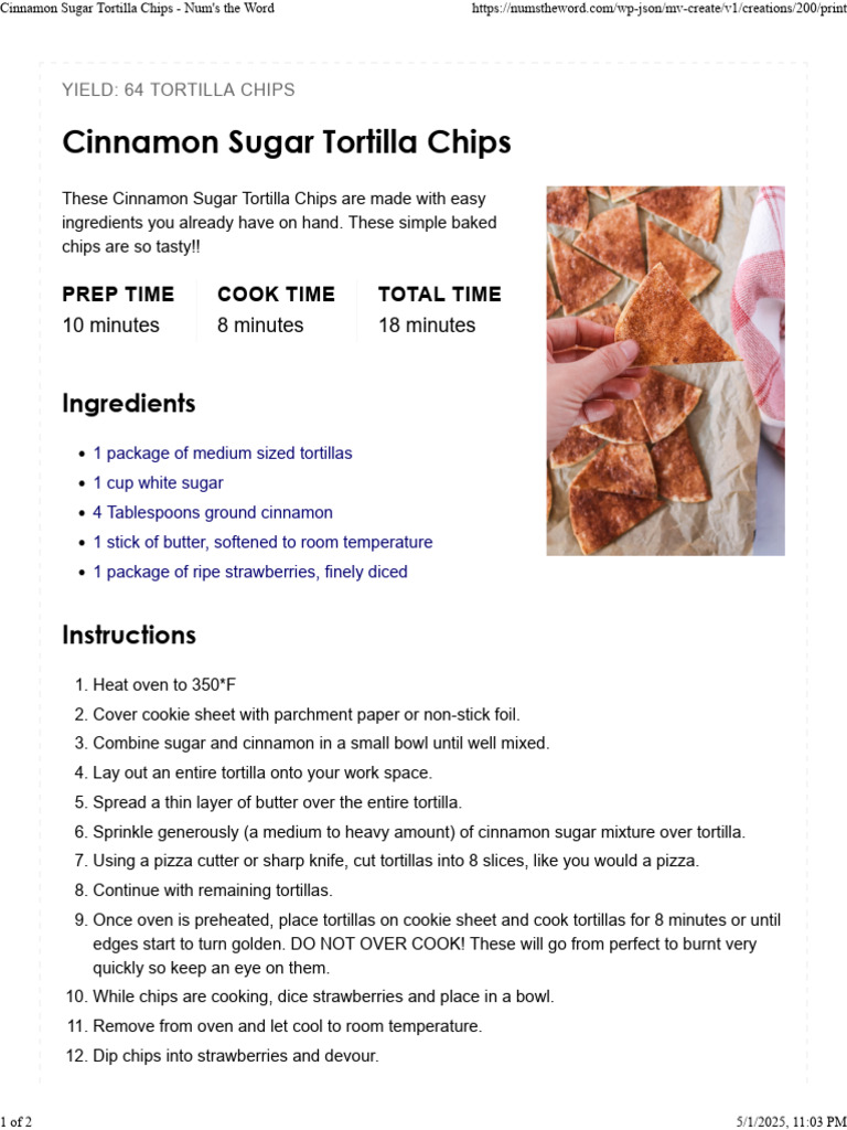 Cinnamon Sugar Tortilla Chips - Num's The Word | PDF | French Fries | Fat