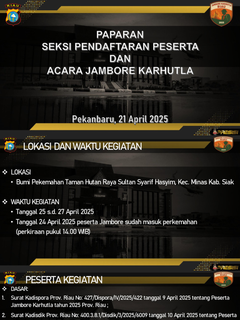 Paparan Seksi Pendaftaran Peserta & Acara Jambore Karhutla-1 | PDF