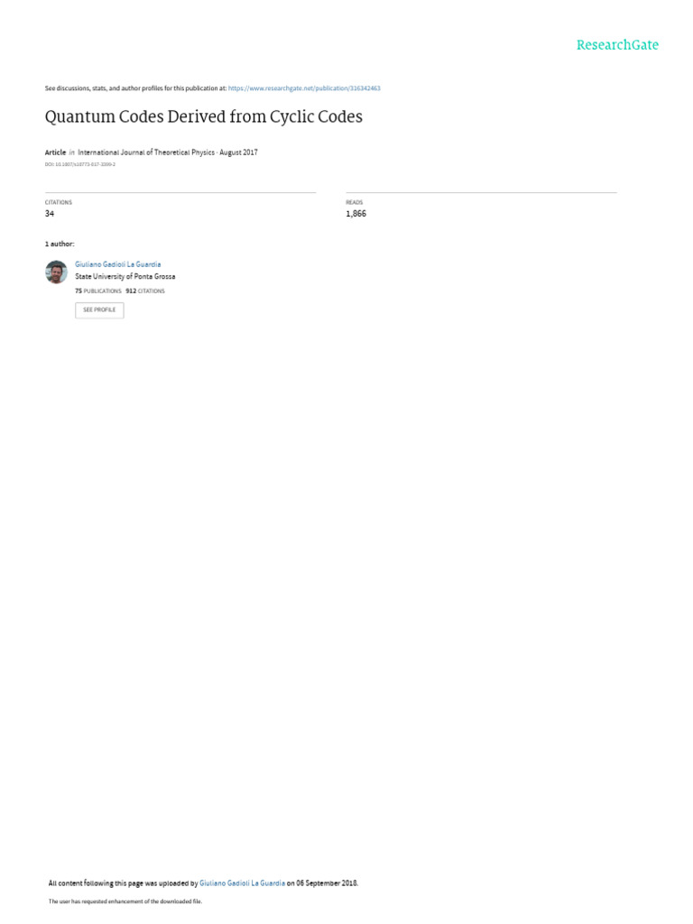 Quantum Codes Derived From Cyclic Codes: International Journal of Theoretical Physics August ...