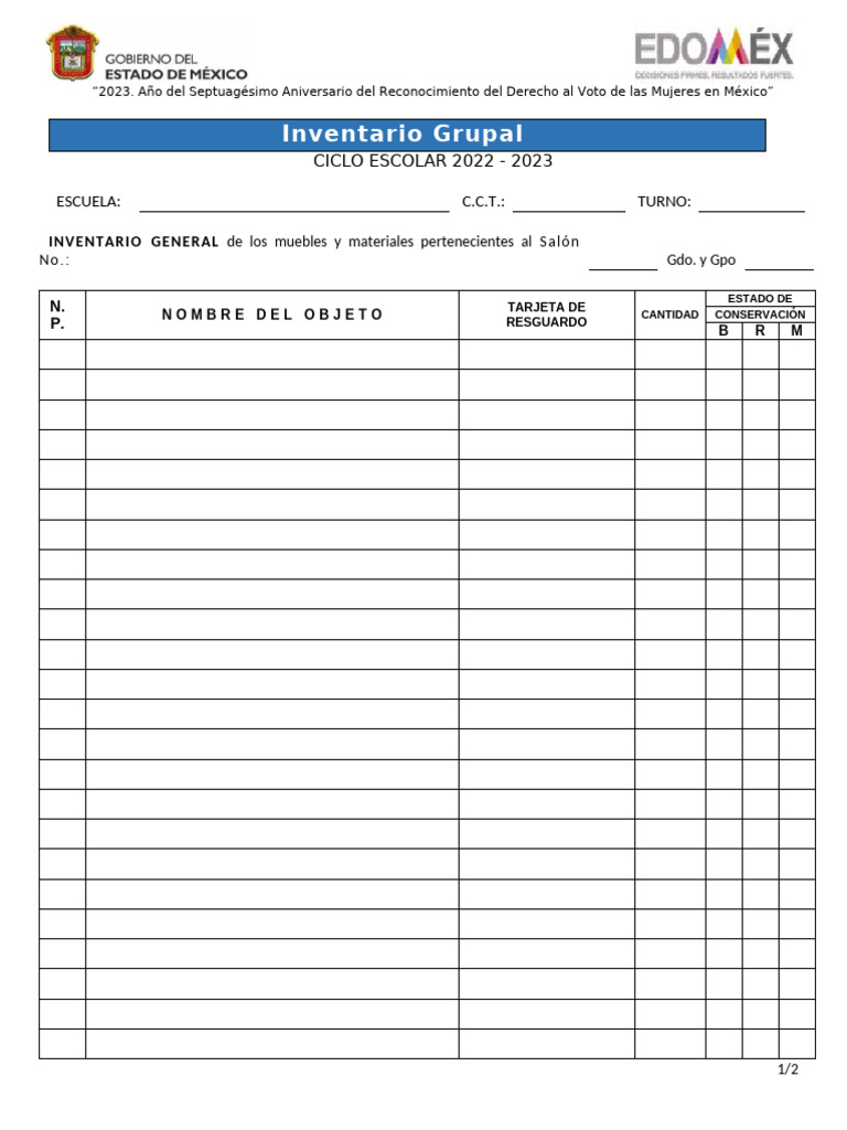 1.2.5 Form. Inventario Grupal | PDF