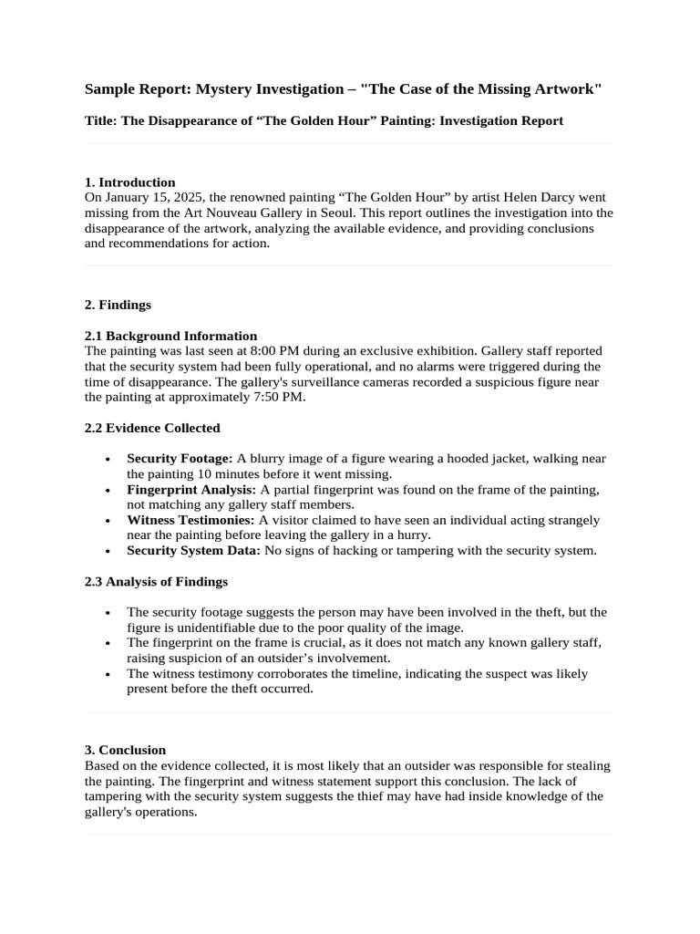 School Report: Missing Artwork Case | PDF | Cost Of Living | Economic ...