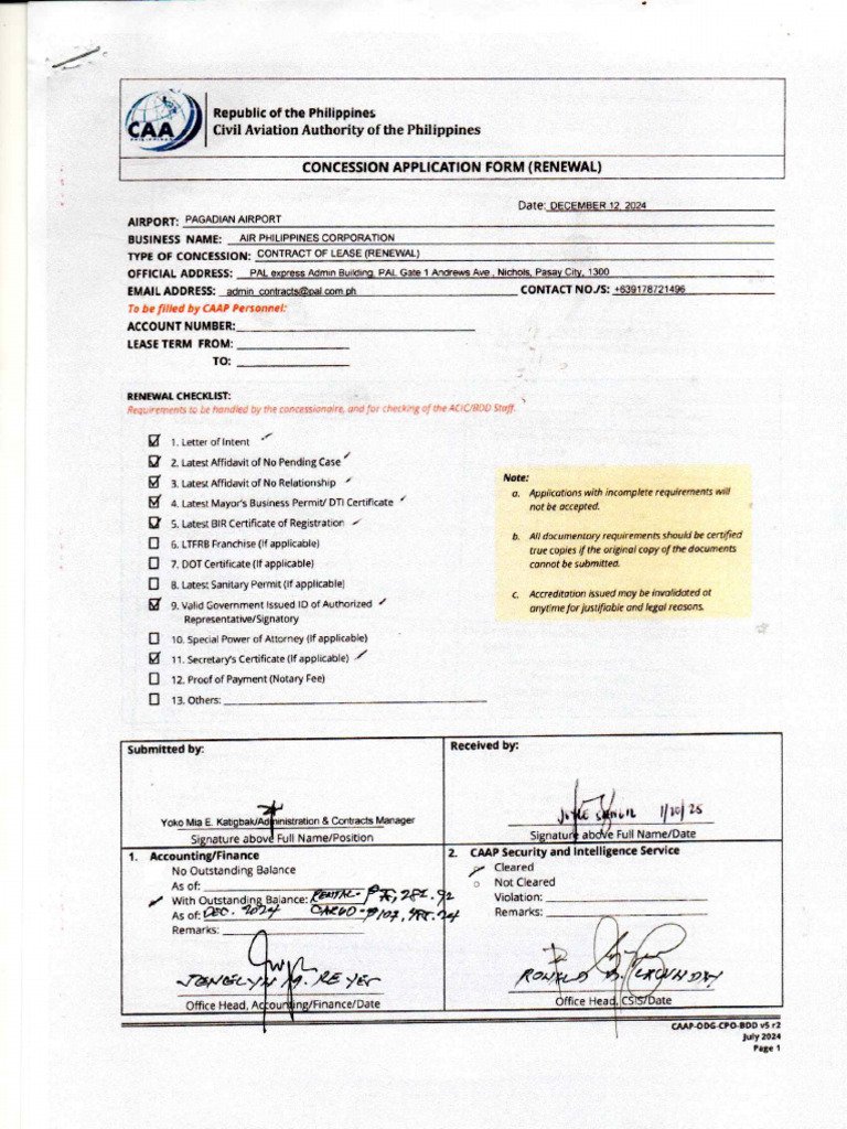 PAL Express - Renewal Form | PDF
