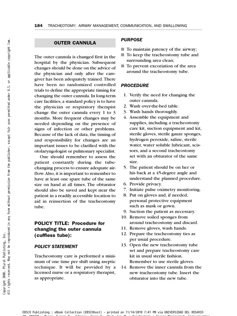 Tracheostomy Outer Cannula Change Procedure | PDF | Larynx | Human Voice