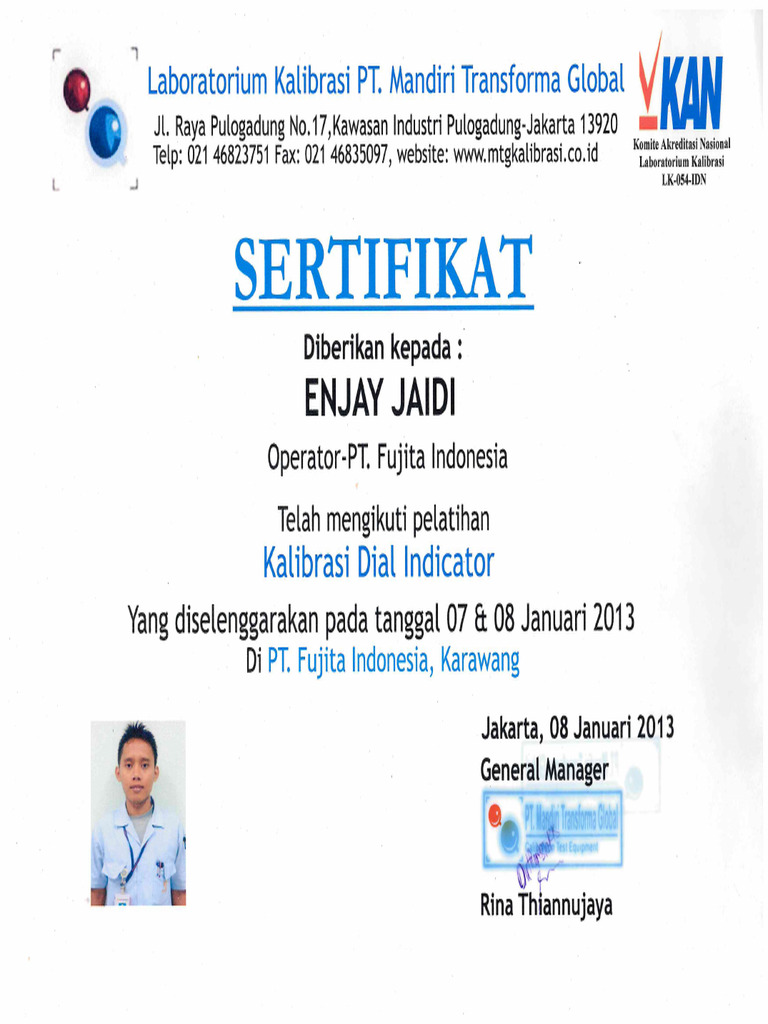 Sertifikat Training PIC Kalibrasi 2a | PDF