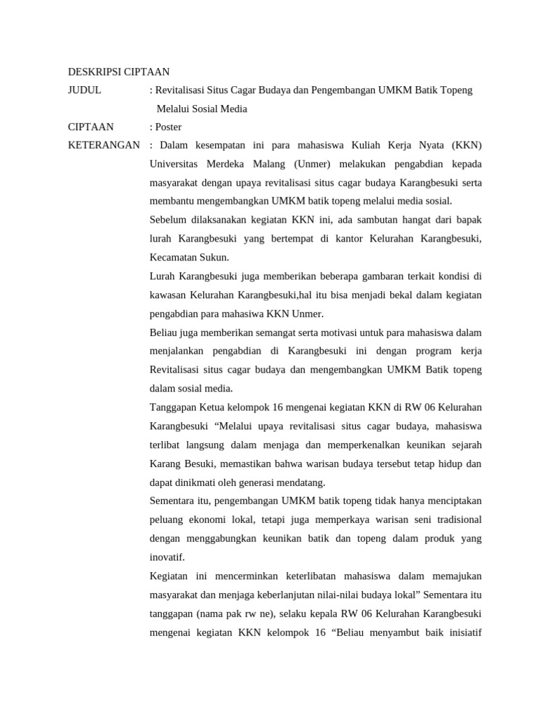 Contoh Deskripsi Ciptaan HKI | PDF