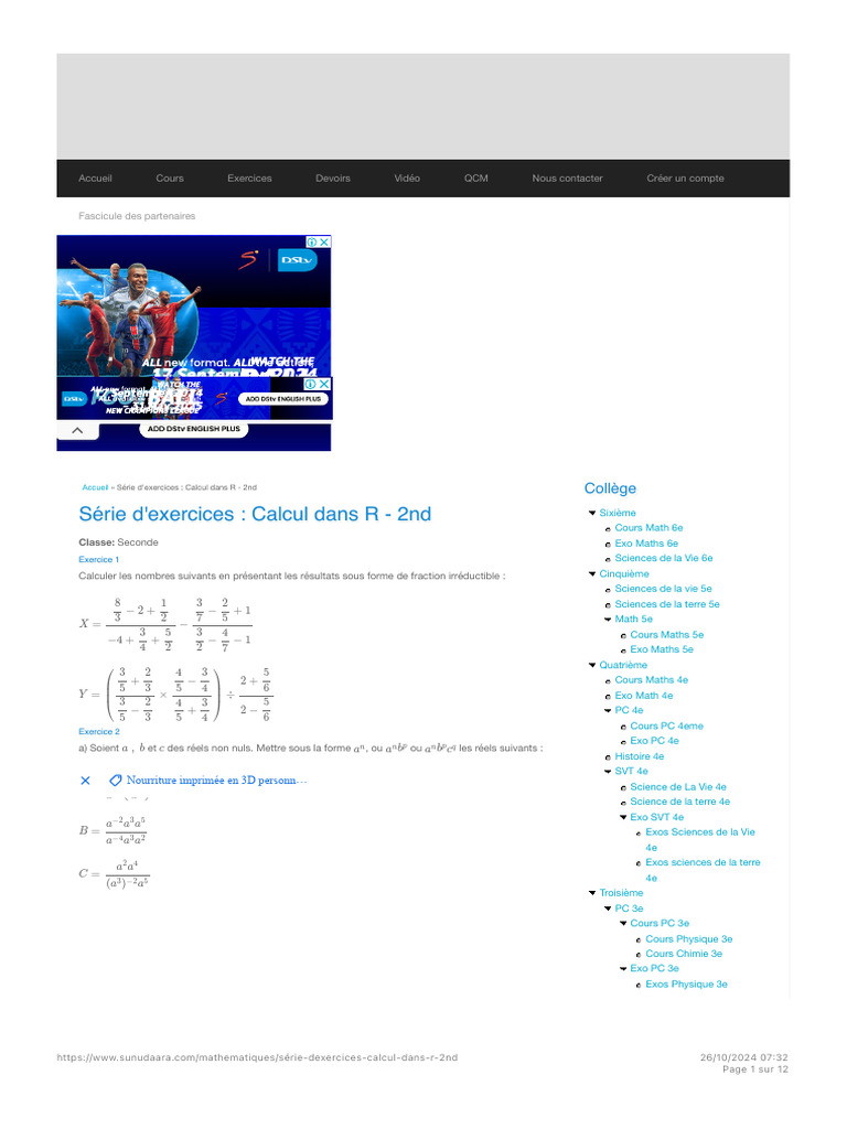 Exercices de Calcul dans R - Seconde | PDF | Mathématiques | Hypertexte
