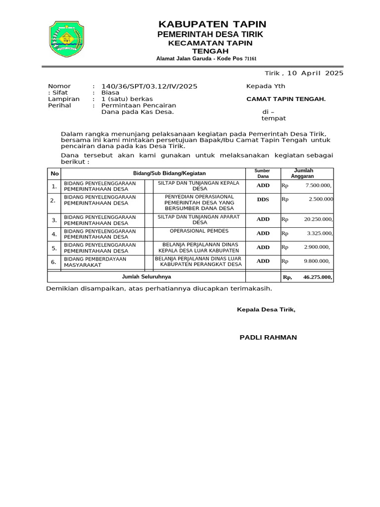 Rincian Pencairan Dana Dan SPJB | PDF