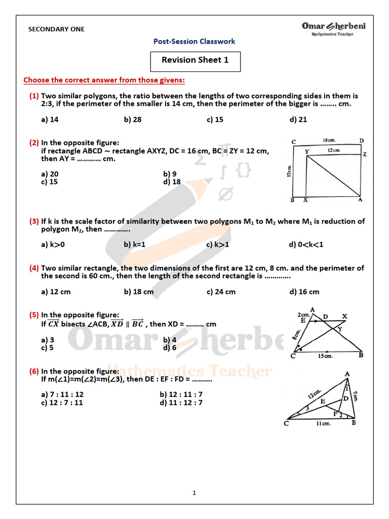 Revesion Sheet 1 Geometry | PDF | Rectangle | Euclidean Plane Geometry