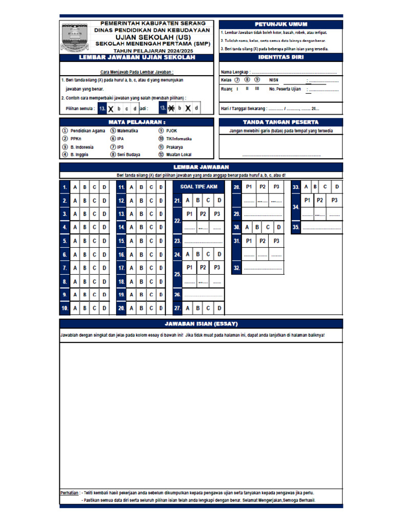 Contoh LJK AAS Dan US | PDF