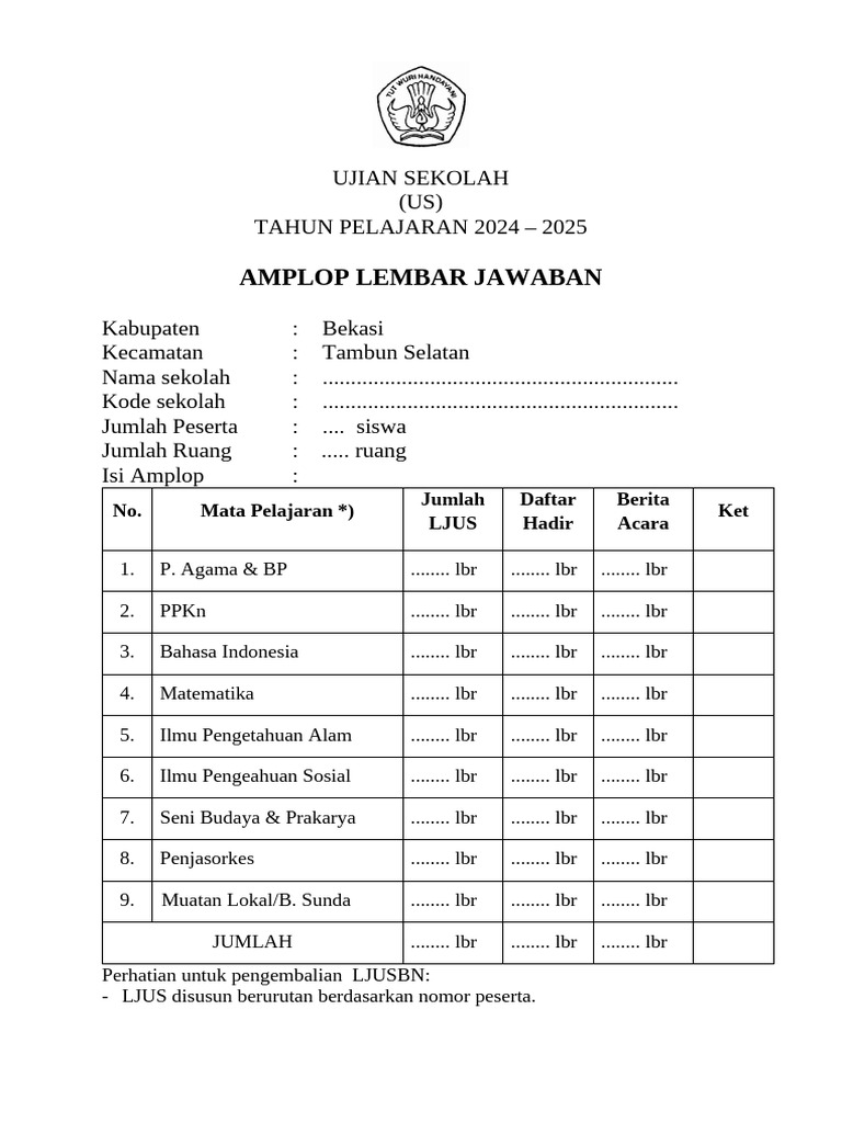 Amplop LJUS Tapel 2024 - 2025 | PDF