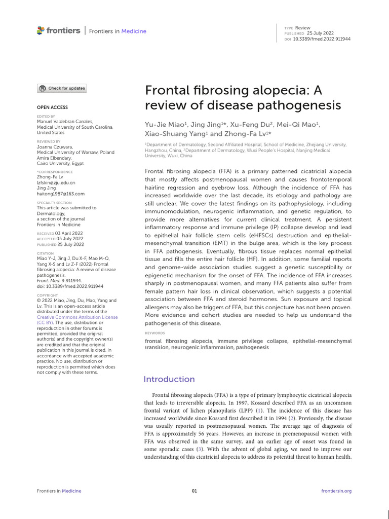 Frontal Fibrosing Alopecia - A Review of Disease Pathogenesis | PDF ...