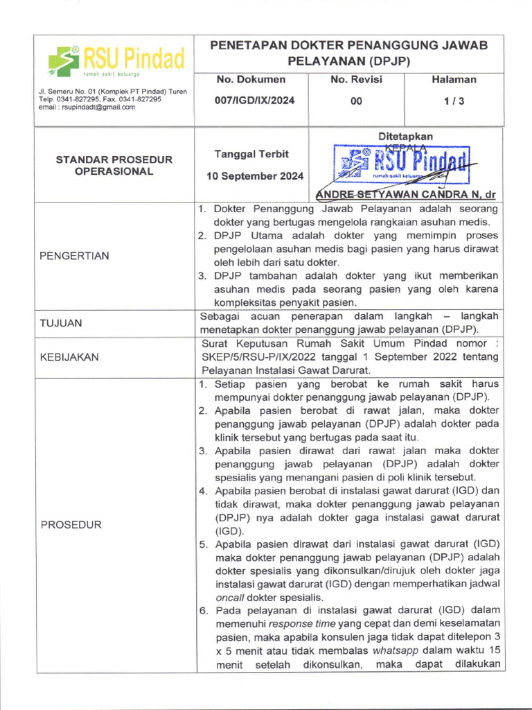 00 SPO Tentang Penetapan DPJP | PDF