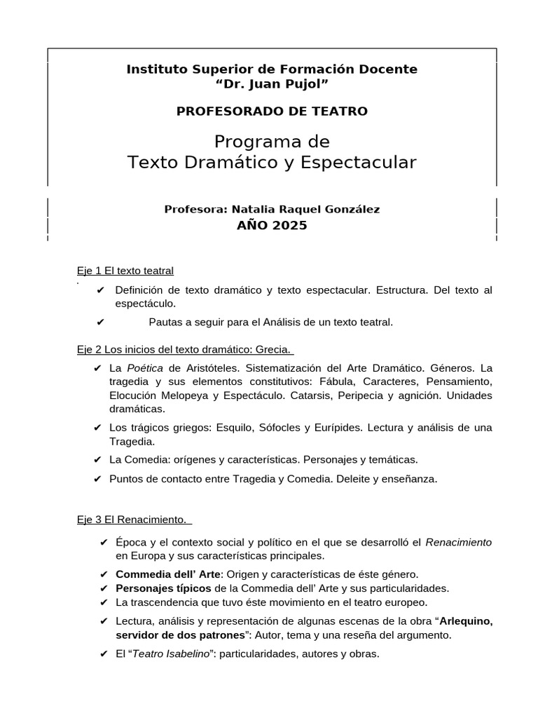 Programa - TEATRO 2 - Texto Dramático y Espectacular | PDF | Teatro ...