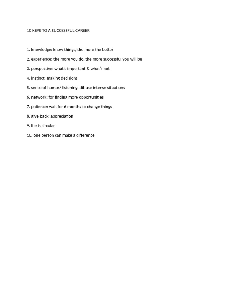 Keys to Career Success: 10 Essential Tips | PDF