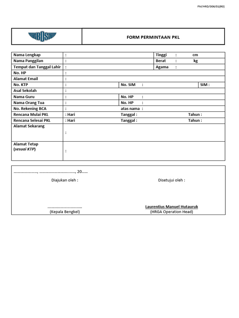 Form Permintaan PKL | PDF