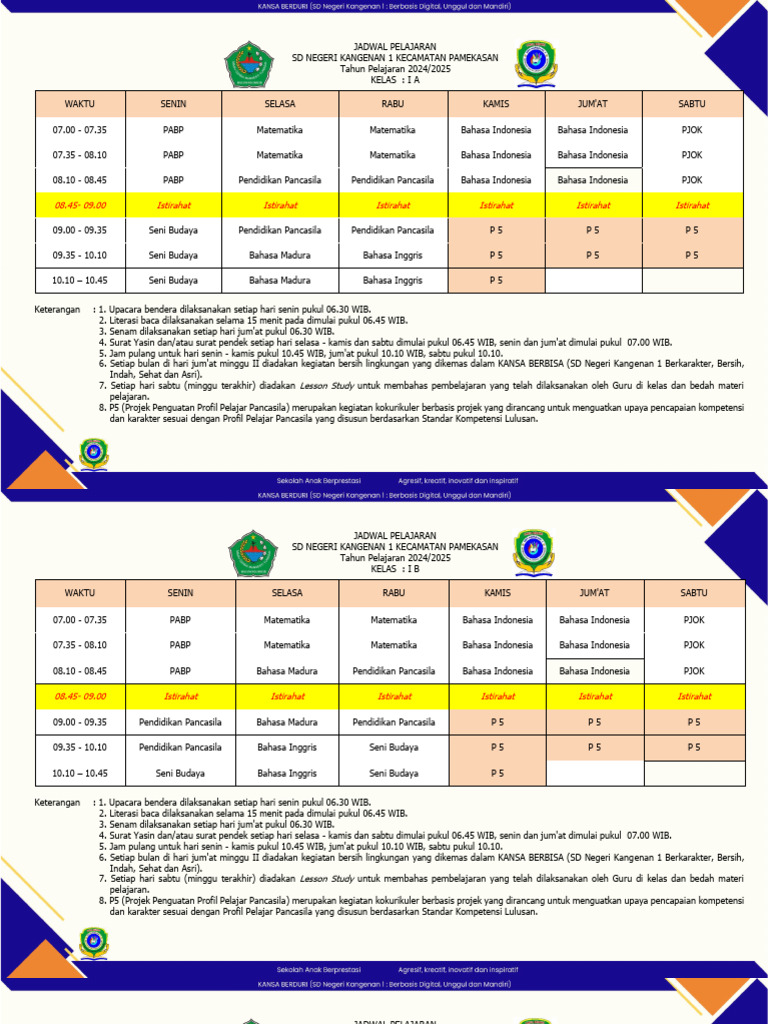 Jadwal Pelajaran Ikm Kansa 2024-2025 Intern | PDF