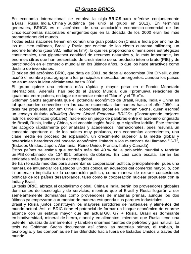 Qué Tan Poderosos Son Los BRICS y Qué Países Se Incorporan Al Bloque El 1 de Enero | PDF ...