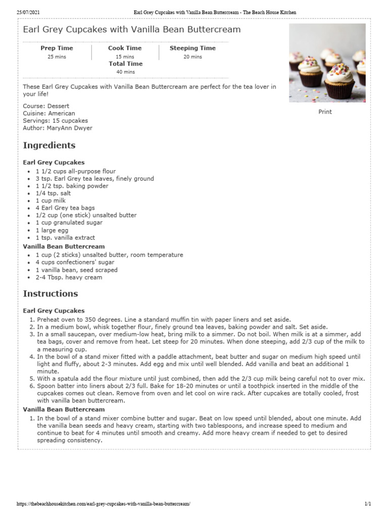 Earl Grey Cupcakes With Vanilla Bean Buttercream - The Beach House ...