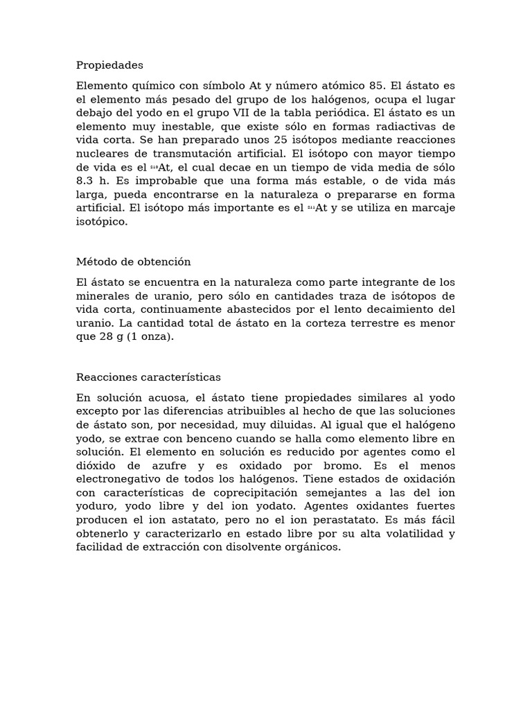 Propiedades del ástato (Elemento 85) | PDF