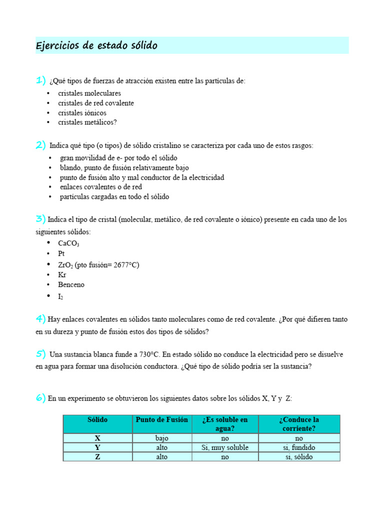 Ejercicios Estado Sólido | PDF | Sólido | Cristal