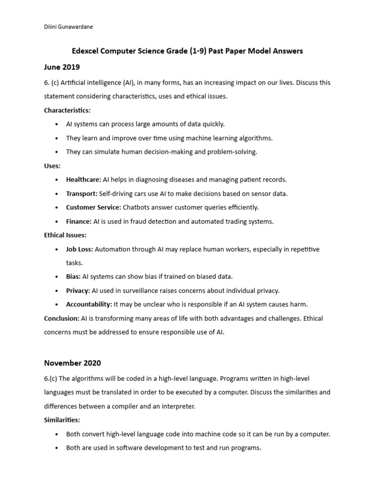 Edexcel IGCSE CS Past Papers Model Answers | PDF | Artificial Intelligence | Intelligence (AI ...