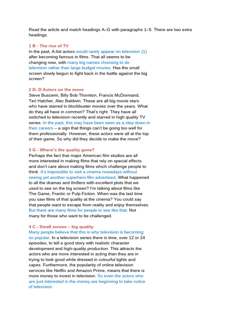 Reading practice 2 - TA1 | PDF | Movie Theater | Actor