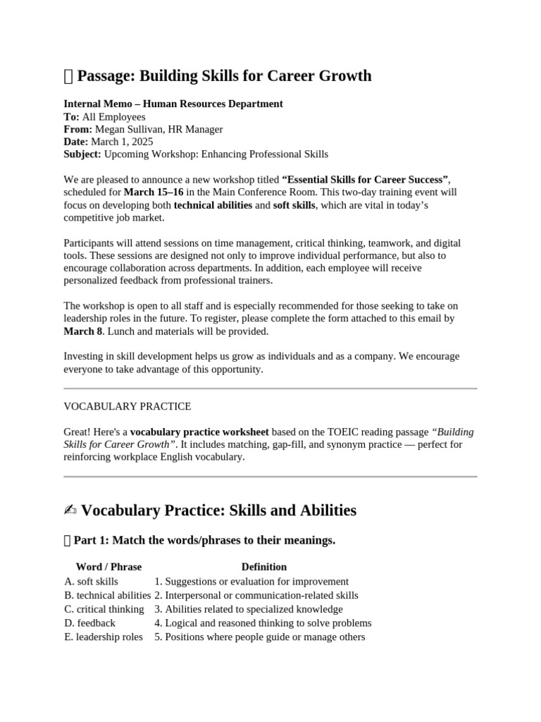 Part7 - Toeic Reading - Skills and Abilities | PDF | Skill | Leadership