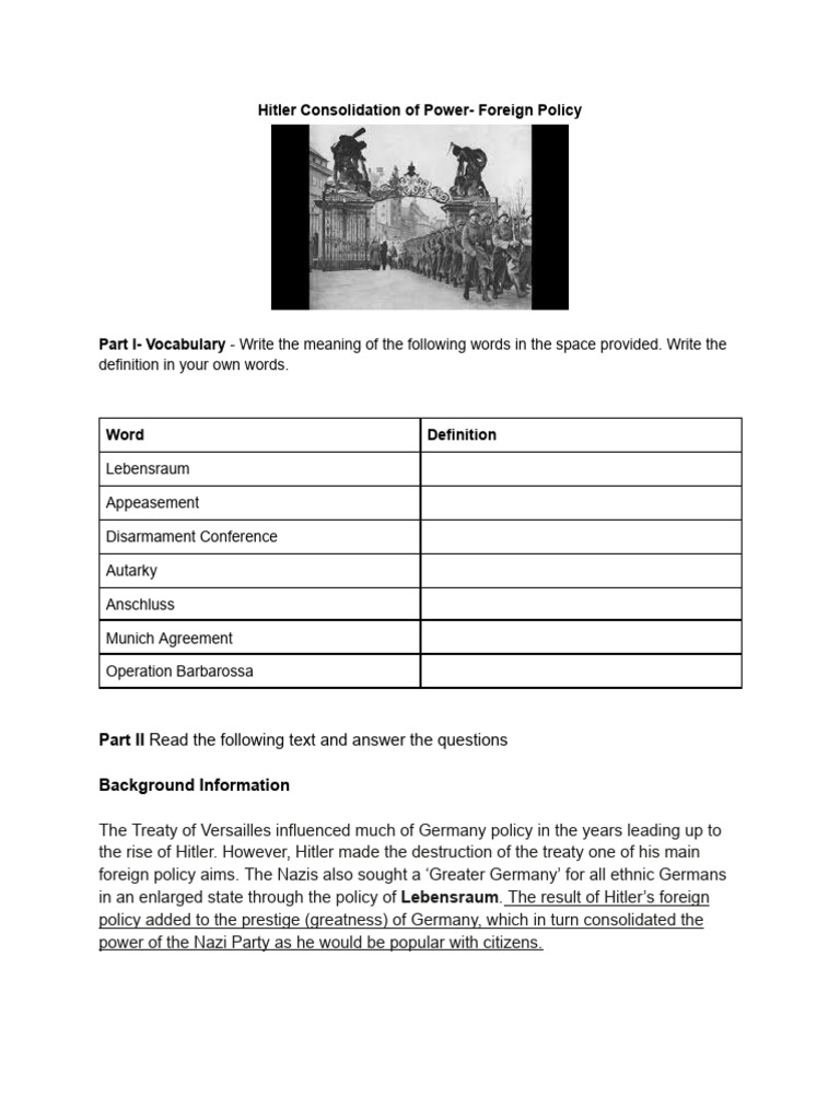 Hitler's Foreign Policy and Power Consolidation | PDF | Nazi Germany ...