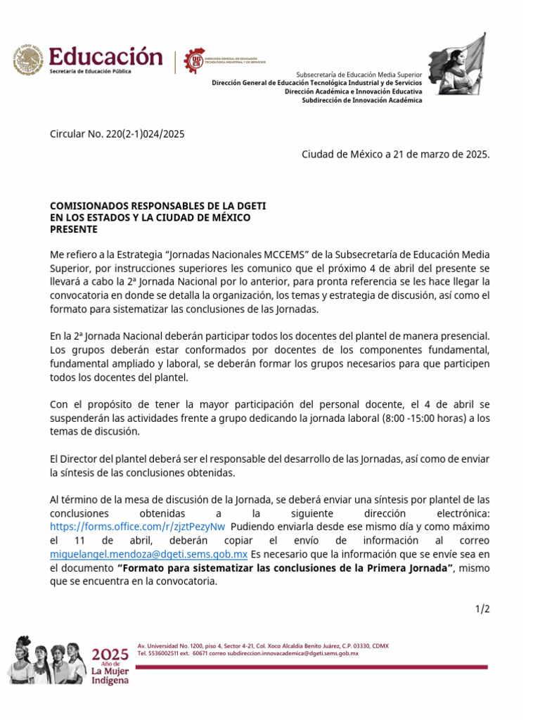 Circular 024 Jornadas Nacionales MCCEMS | PDF | Aprendizaje