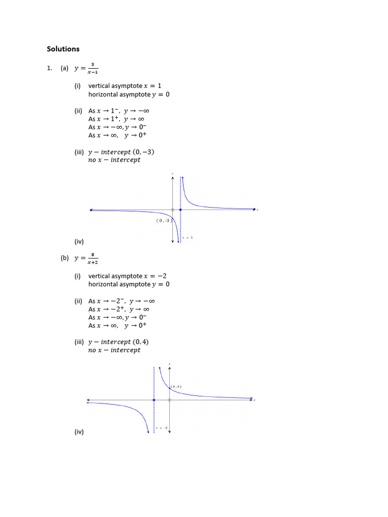 Rational Functions Unit Exercise Solutions (1) | PDF | Asymptote ...