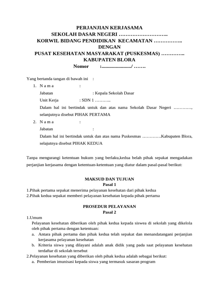 Contoh MOu Dng Puskesmas | PDF