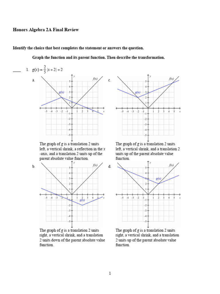 H Algebra 2A Final Review Fall 2024 (Without Answers) | PDF | Mathematical Objects | Combinatorics