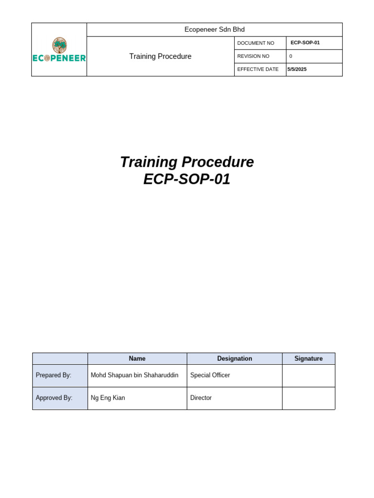 ECP-SOP-001-Training Procedure | PDF | Business