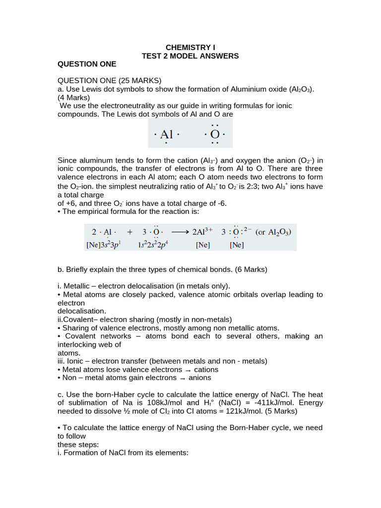 Che 111 Test 2 Model Answers | PDF | Ion | Valence (Chemistry)