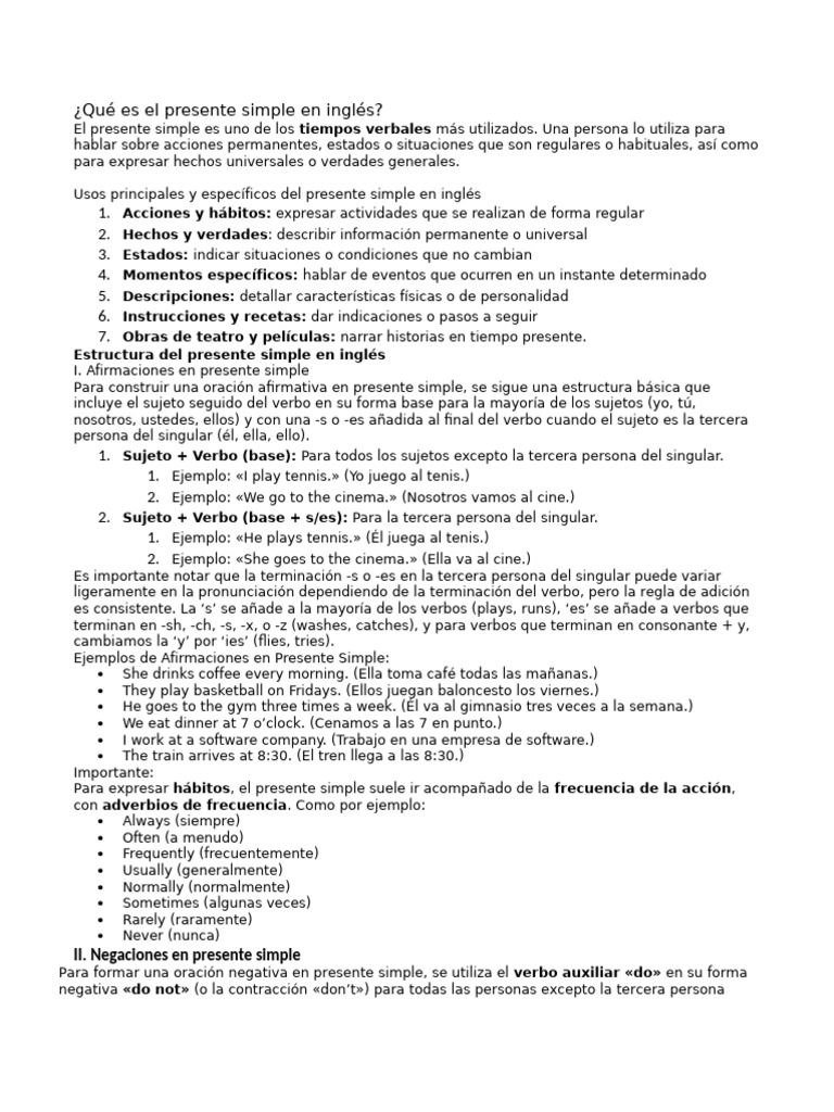 El Presente Simple Guia - Do-Does | PDF | Verbo | Asunto (gramática)