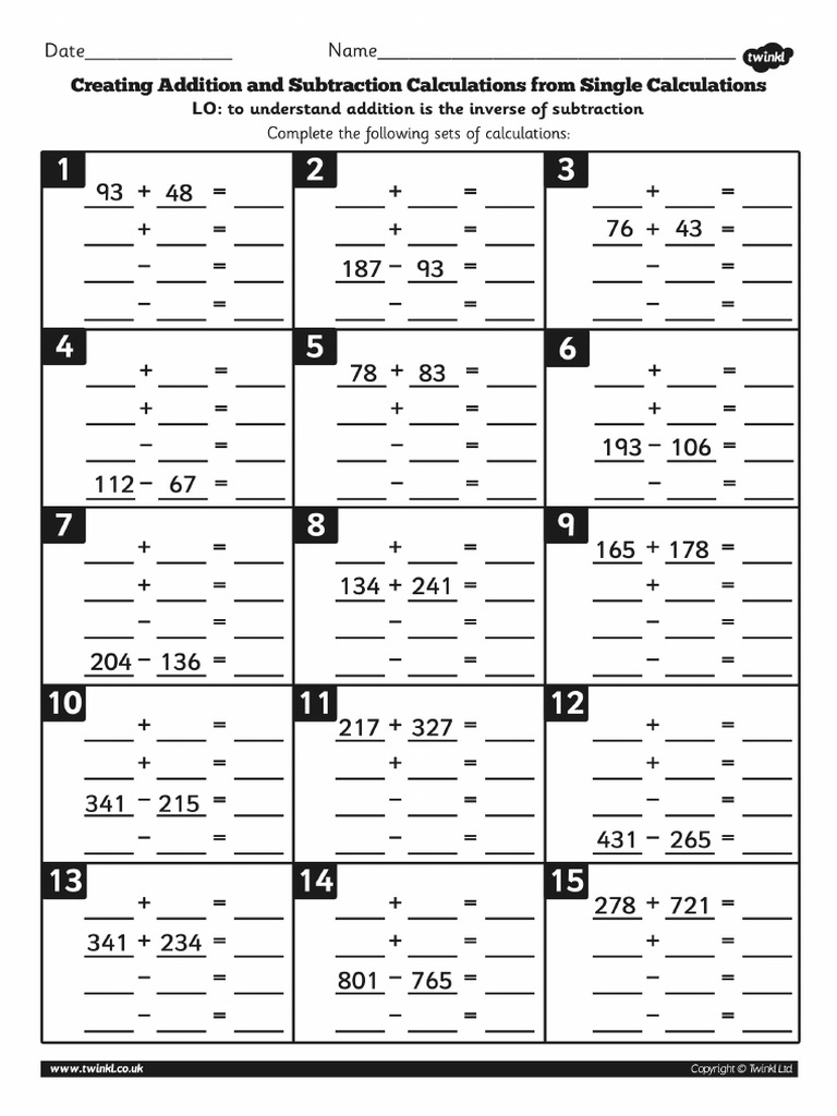 Complete Fact Family Calculations | PDF