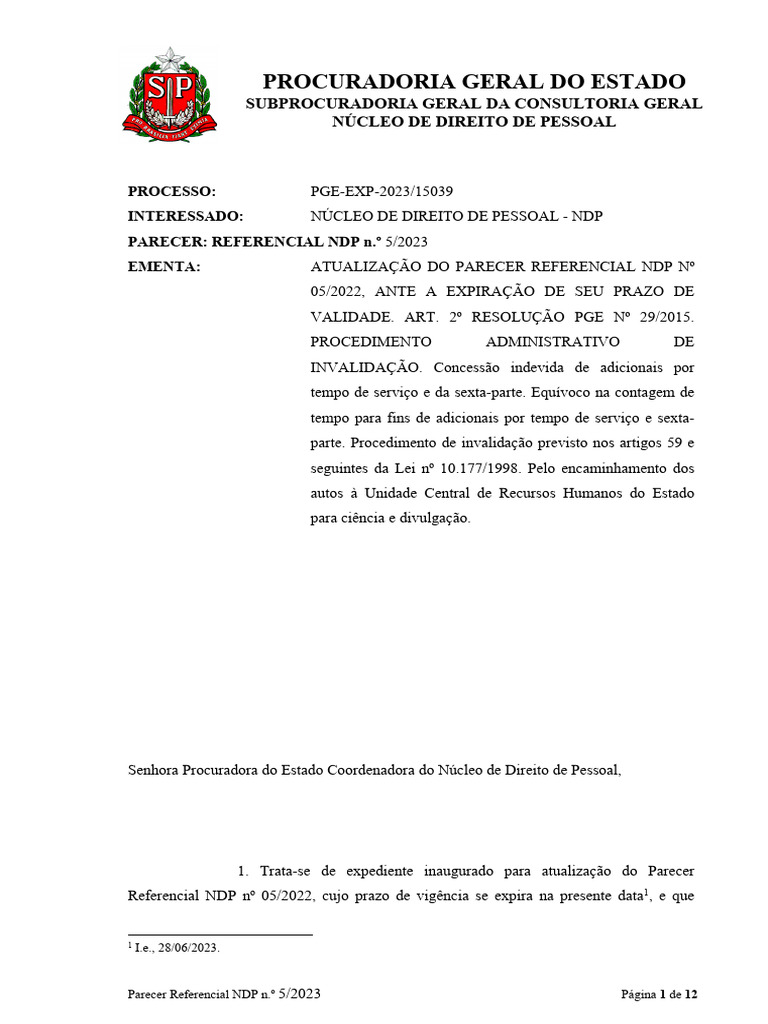 Parecer Referencial NDP 5 2023 | PDF | Tempo | Estado