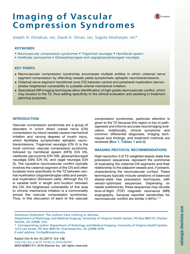 Imaging of Vascular Compression Syndromes | PDF | Multiple Sclerosis ...