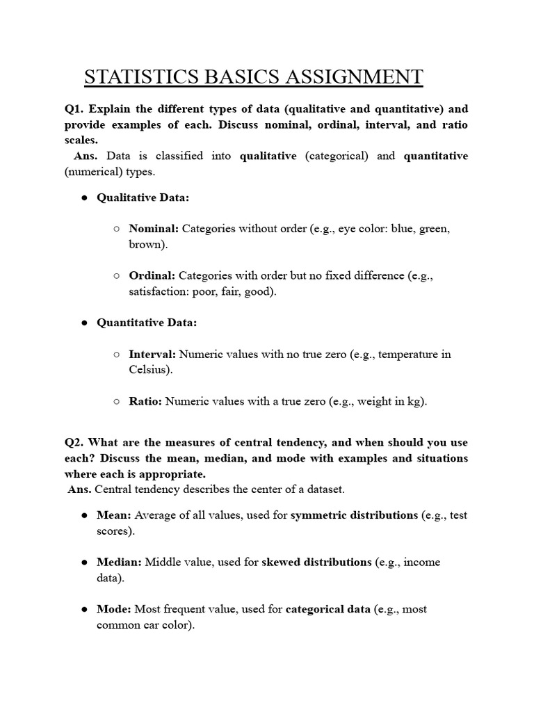 Statistics Basics Assignment | PDF | Skewness | Level Of Measurement